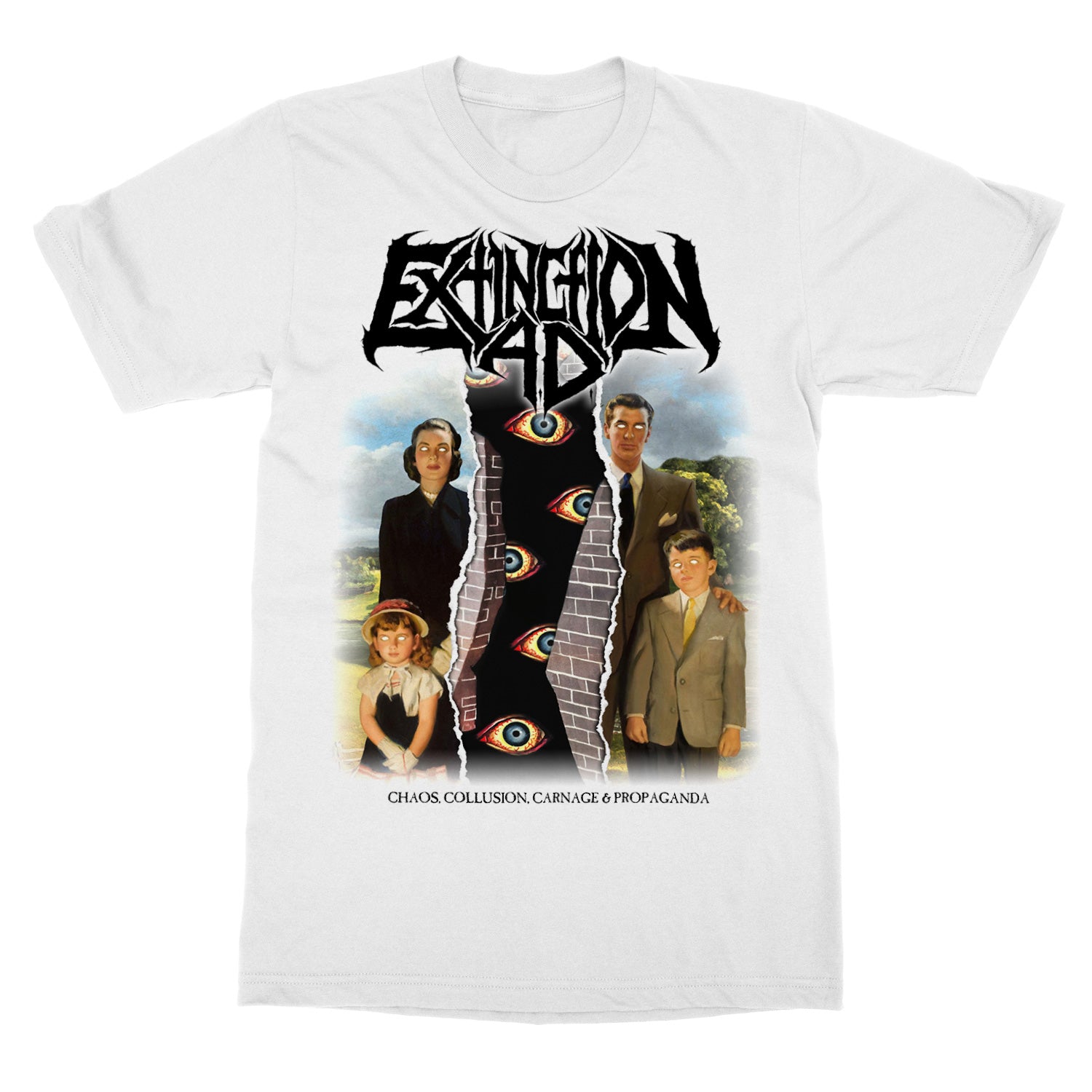 Extinction A.D. "Chaos, Collusion, Carnage & Propaganda (white)" T-Shi